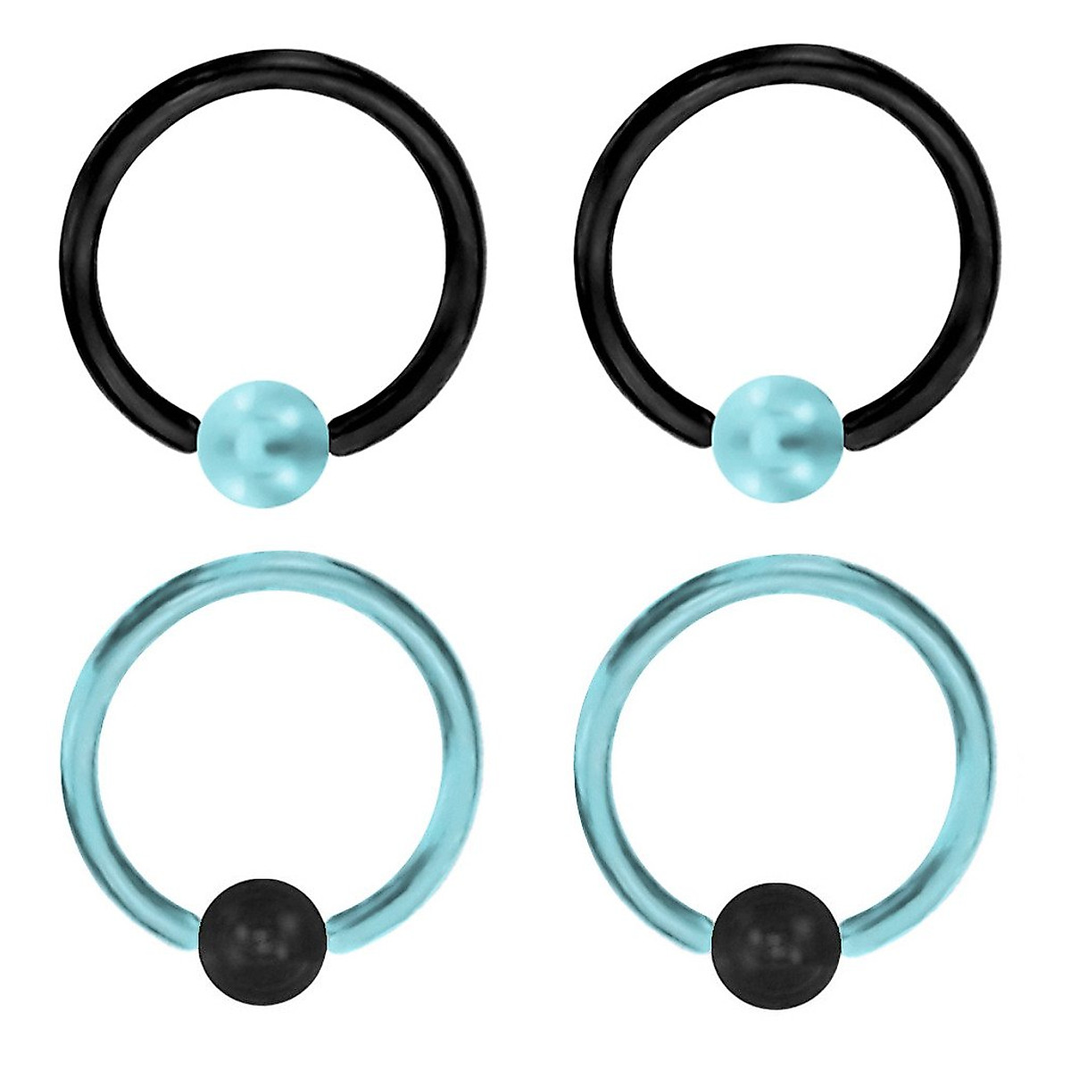 playful piercings 2 Pair of Unique Custom Black & Lt Blue Captive Bead Ring Lip, Belly, Nipple, Cartilage, Tragus, Septum, Earring Hoop - 16g 5/16"