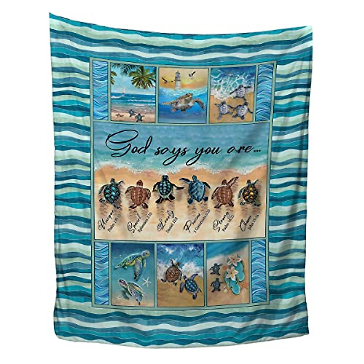 BEDMUST Blue Sea Turtle Flannel Throw Blanket God Says You are Unique Special Lovely Ocean Turtle Blanket Nautical Sea Beach Animal Jellyfish Blanket Bedroom Decor Baby 30x40 Inches