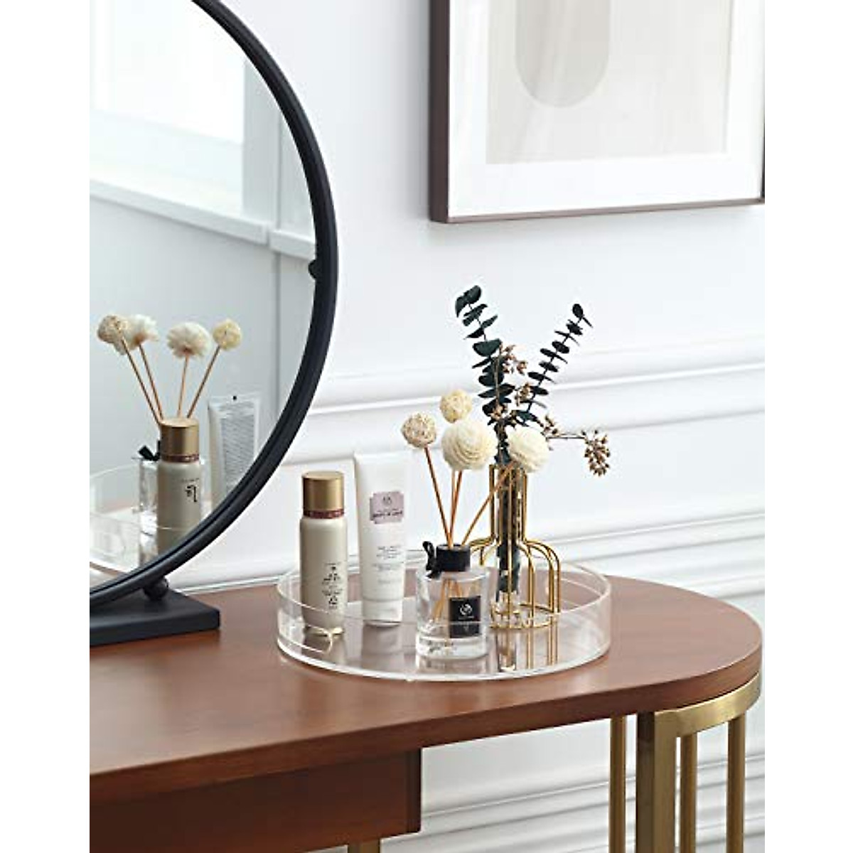 Artmaze Clear Sturdy Acrylic Round Tray with Handles,Spill Proof,for Kitchen (12 inch)