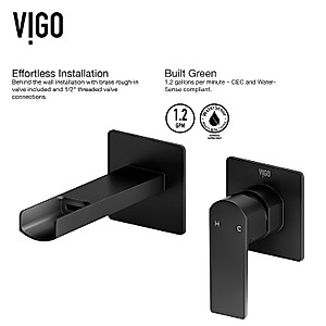 VIGO Atticus 5.125 inch H Single Handle Bathroom Faucet in Matte Black - Wall Mount Faucet - Rough-in Valve Included VG05005MB