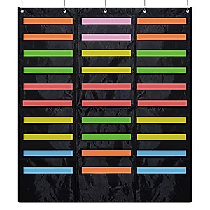 VNOM Classroom Mail Center Organization Storage Pocket Chart with 30 Pockets,Hanging Wall File Paper Folder Organizer Holder,5 Over Door Hangers Included,Perfect for Classroom Office Home School