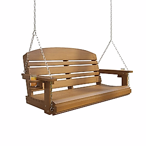 Live Casual Classic Recycled Plastic Porch Swing in Mahogany Finish - Composite Poly Swing with Included Hanging Chains