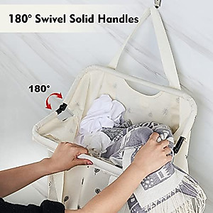 JOMOLA Collapsible Laundry Basket, 78L Large Foldable Laundry Hamper, Canvas Fabric Dirty Clothes Hamper for Laundry with Handles, Waterproof Laundry Baskets for Laundry, Dorm, Family (Beige)