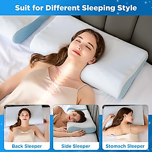 Cooling Neck Memory Foam Contour Pillow Bed Pillow for Sleeping, Cervical Memory Foam Pillows for Neck and Shoulder Pain Relief, Orthopedic Cervical Pillow for Side Back Stomach Sleeper Washable Cover