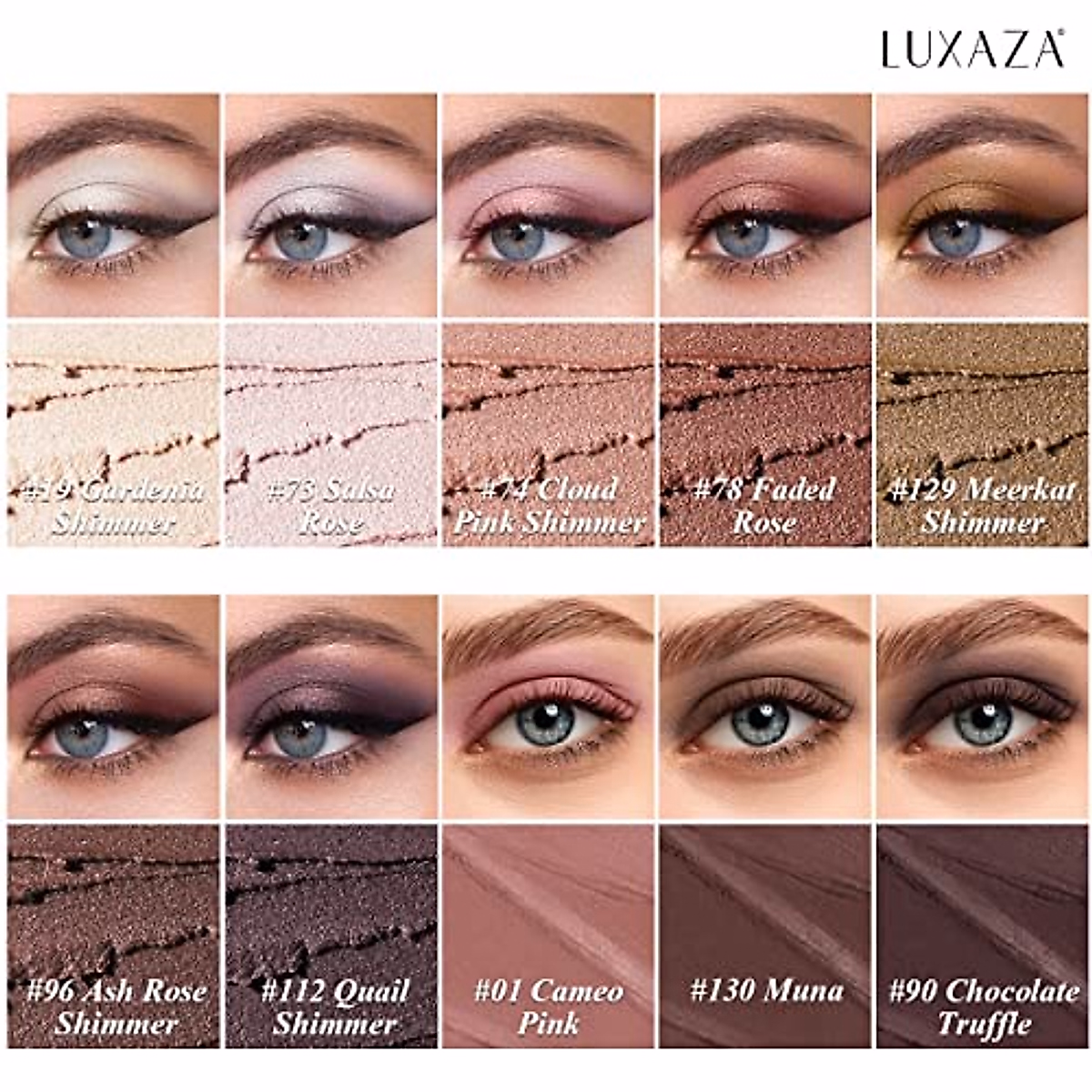 LUXAZA 10PCS Eyeshadow Stick,Shimmer And Matte Neutral Brown Eye Shadow Sticks Pencil Crayon, Eye Brightener Stick With Crease-proof Formula,Waterproof & Long Lasting