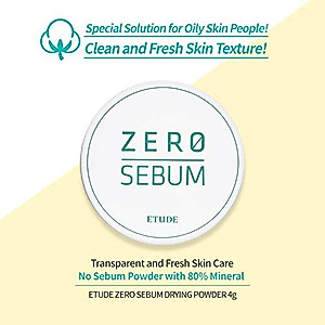 ETUDE Zero Sebum Drying Powder 4g New | Lightweight Oil Control No Sebum Loose Face Powder with 80% Mineral | Long Lasting for Setting or Foundation Makes Skin Downy