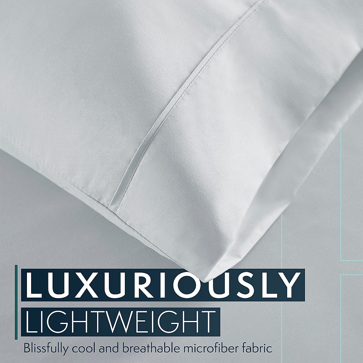 HC COLLECTION Bed Sheets Set Full with 2 Pillowcases Hotel Luxury Brushed Microfiber Sheet w/Deep Pocket, Fade Resistant Ultra Soft Breathable Lightweight 4 Pcs Bedding Solid Color, Ice Blue