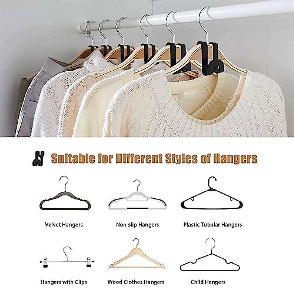 DTOWER Clothes Hanger Connector Hooks Resin Closet T-Shirt Belt Tie Hat Scarf Cascading Space Saving Clip Portable Bedroom Kit, 20Pcs