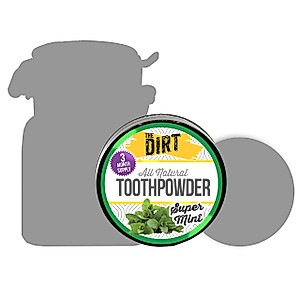 The Dirt - Remineralizing Tooth Powder, Natural Fluoride-Free Teeth Whitening Powder with Hydroxyapatite, Flouride & Gluten Free, Organic Vegan (Super Mint, 25g: 3 Month Supply)