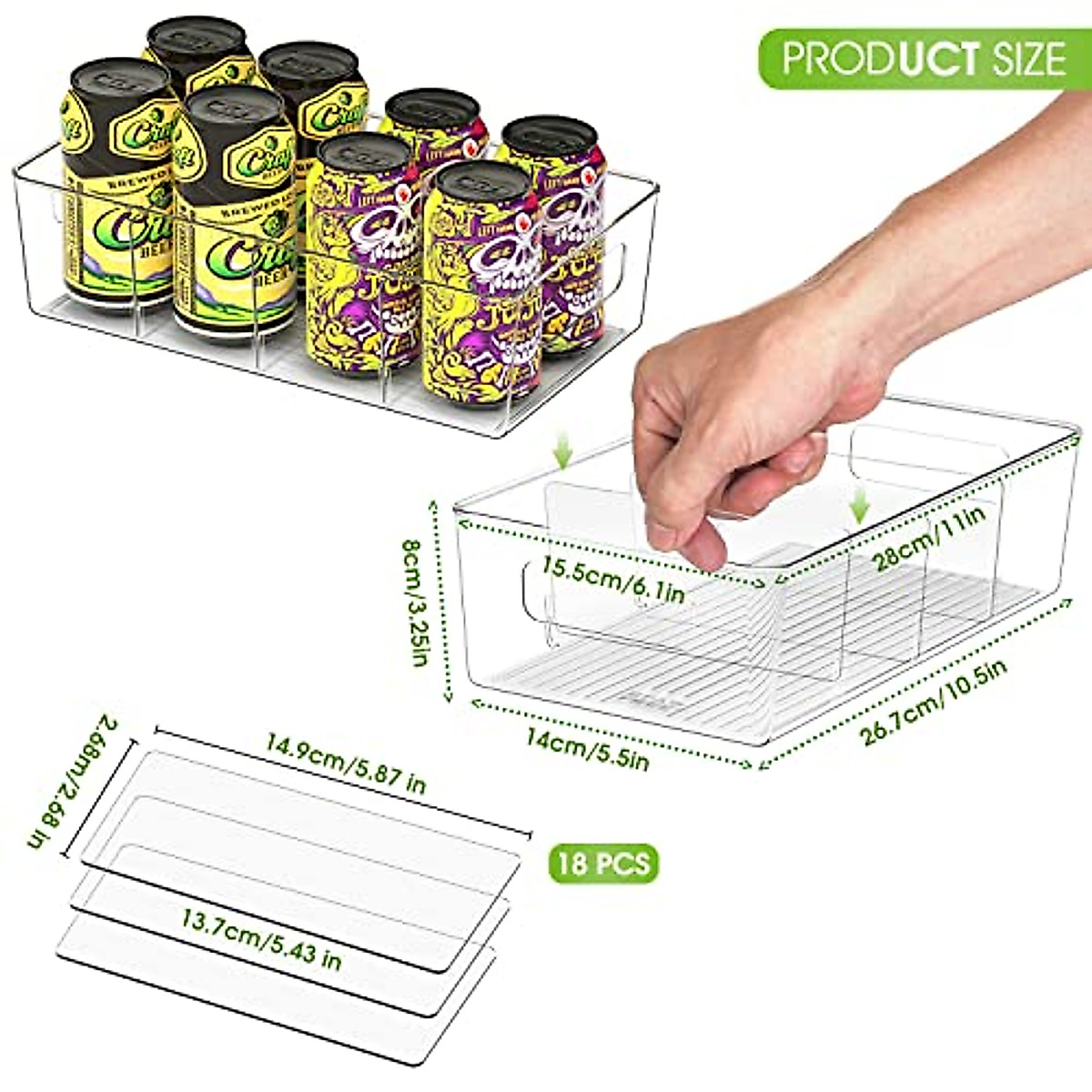 3 Pack Snack Organizer for Pantry – Food Organization and Storage Clear Bins w Removable 3 Dividers, Acrylic Fridge/Refrigerator Organizers, for Kitchen, Cabinets, Snacks, Packets, Sauce, Pouches