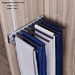 mopam Pull Out Trousers Rack 9 Arms Retractable Closet Pants Hanger Side Mounted Space Saving Trouser Hanger Rack, Left Side Installation, Black