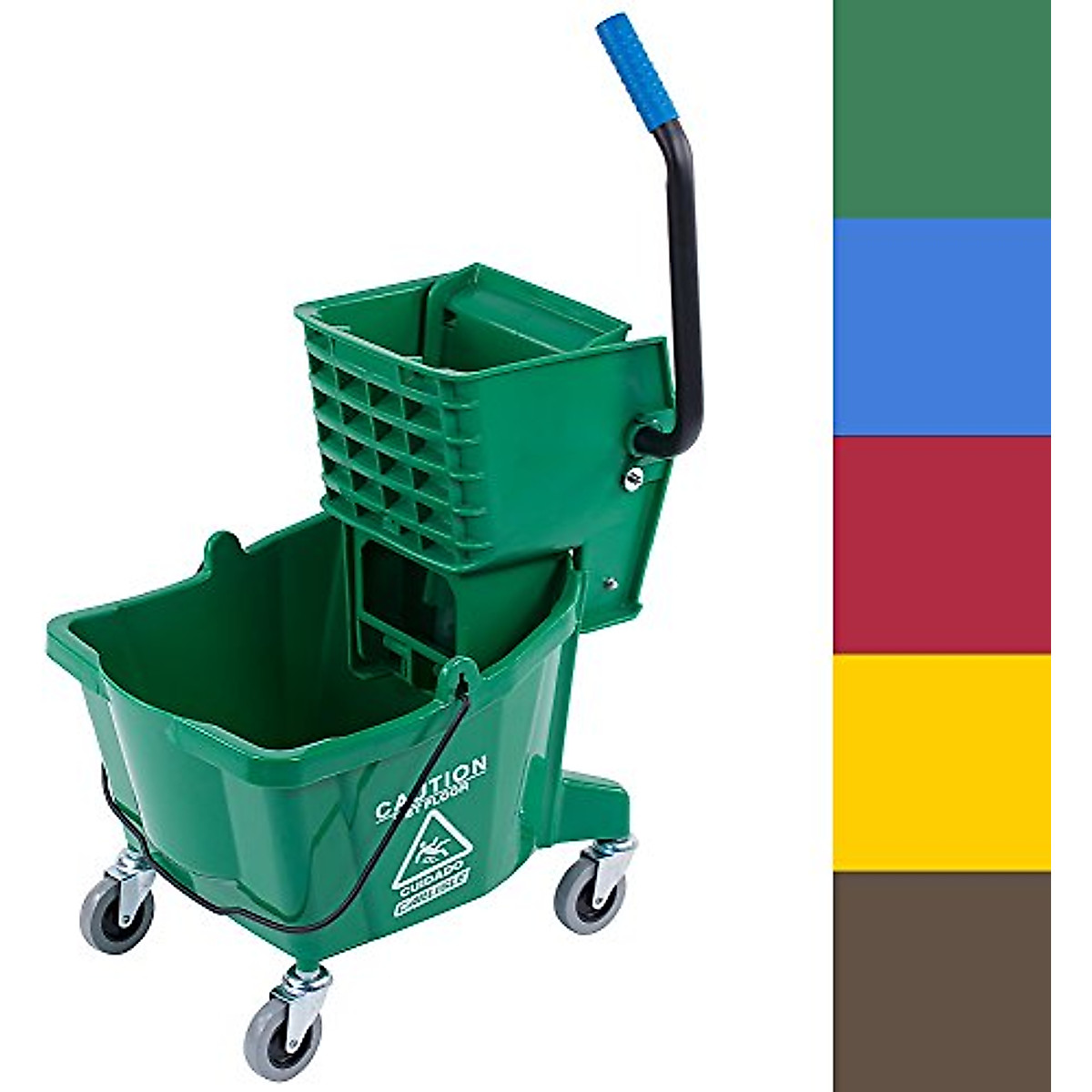 Carlisle FoodService Products Mop Bucket with Side-Press Wringer for Floor Cleaning, Restaurants, Offices, And Janitorial Use, Polyproylene, 26 Quarts, Green