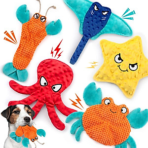 iEZZONE No Stuffing Dog Toys, Crinkle Dogs Toys Squeaky Dog Toys Cute Animal Plush Toys Teething Chew Toys for Puppy Small Medium Large Dog Toys Bulk 2.0