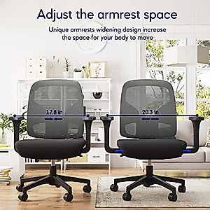 GABRYLLY Office Desk Chair, Ergonomic Mesh Chair Mid Back Computer Task Chair with Wide Armrest & Soft Cushion Seat, Swivel Executive Chair for Home Study Living Room - Grey