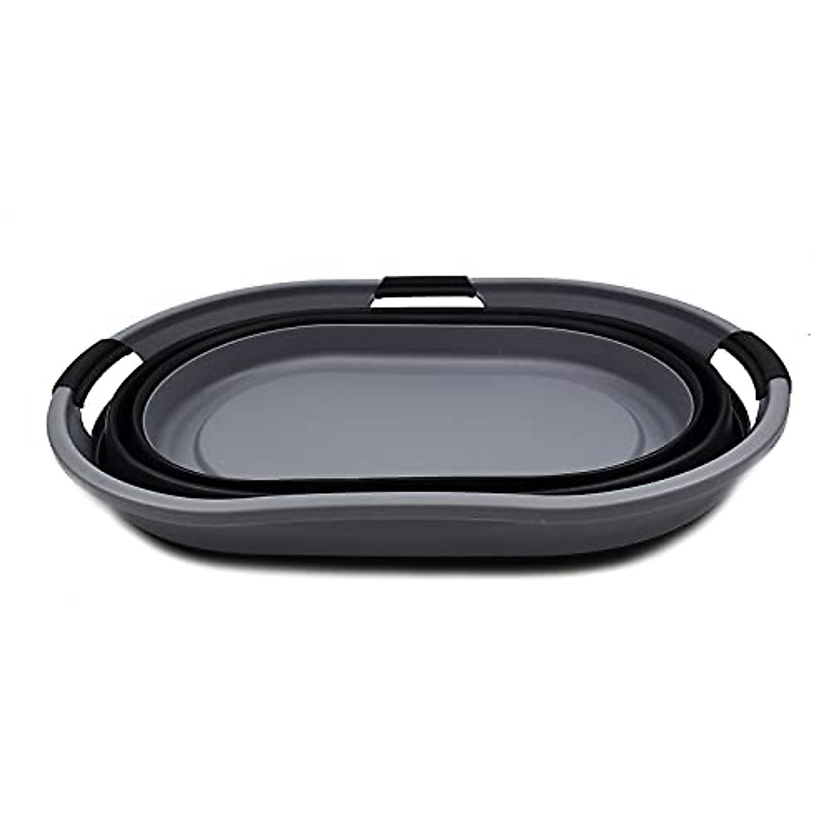 SAMMART 44L Collapsible Plastic Laundry Basket - Foldable Pop Up Storage Container / Organizer - Portable Washing Tub - Space Saving Hamper / Basket - Water Capacity: 35L (1, Dark Grey/Black), Size: 25.4 x 17.8 x 10.6 inches