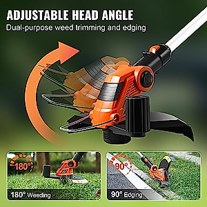 VEVOR Cordless String Trimmer, 12" 20 V Battery Powered Weed Eater with Auto Feed, 3 Spools, Battery and Charger Included, Cordless Weed Wacker for Trimming and Edging, for Lawns, Orchards, Driveways