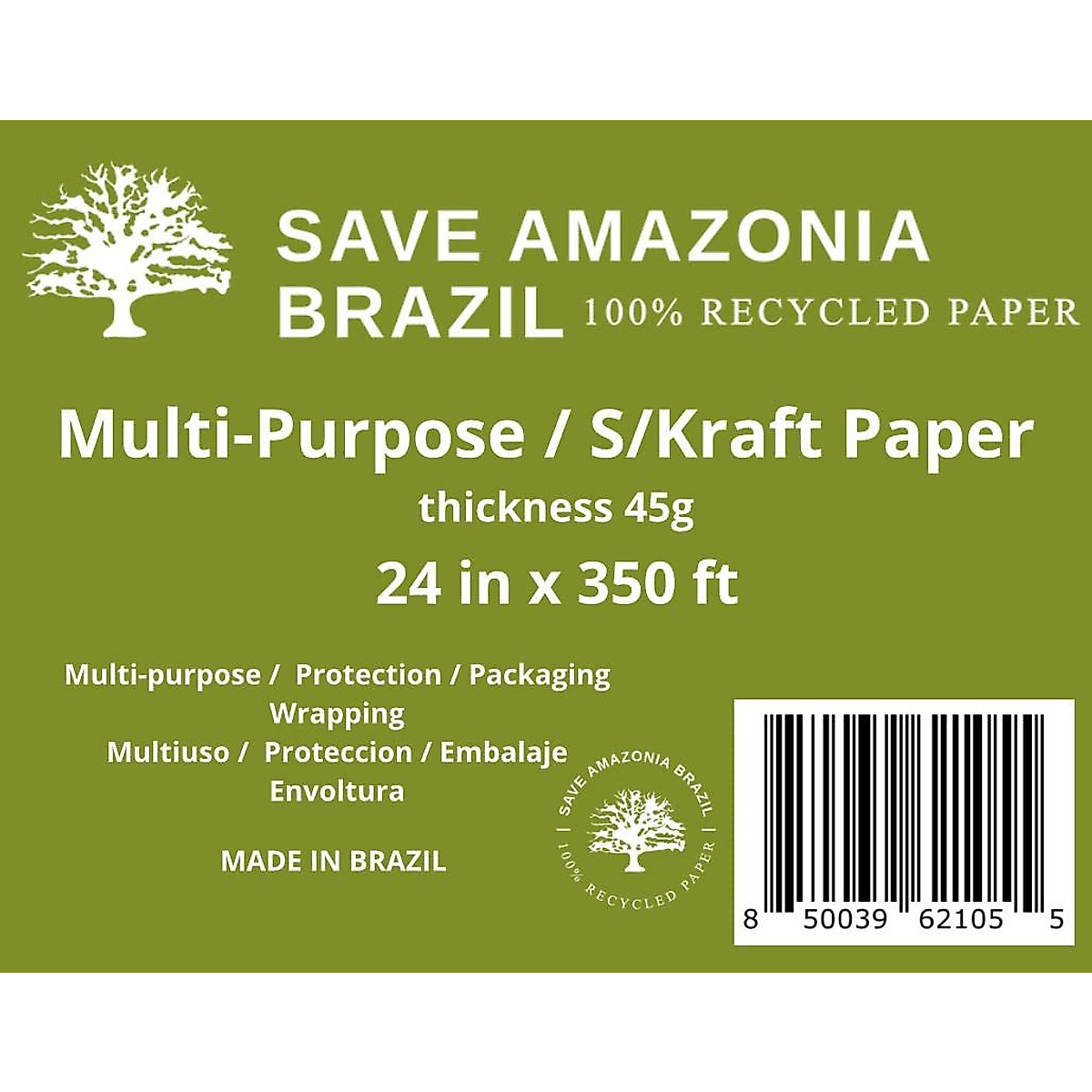 Eco Kraft Wrapping Paper Roll | 24in 350ft (45g) | Biodegradable with 100% Recycled Fiber | Multi-use: Natural Wrapping Paper, Table Cover/Runner, Moving, Packing & Shipping.