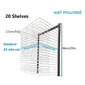 LAJUU Drying Racks,Art Drying Rack Focraft Artwork Canvas Storage, Stackable Wire Shelves Metal Drying Rack for Classroom, Schools and Art Clubs, Power Coated/25 Shelves Wall-Mounted