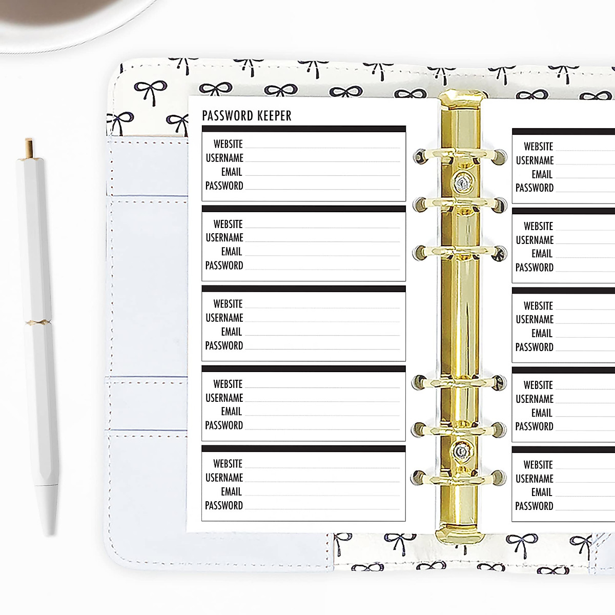 Personal size Password Keeper Planner Refill, Fits 6-Ring Binders - Filofax, LV MM, Kate Spade, 30 Sheets