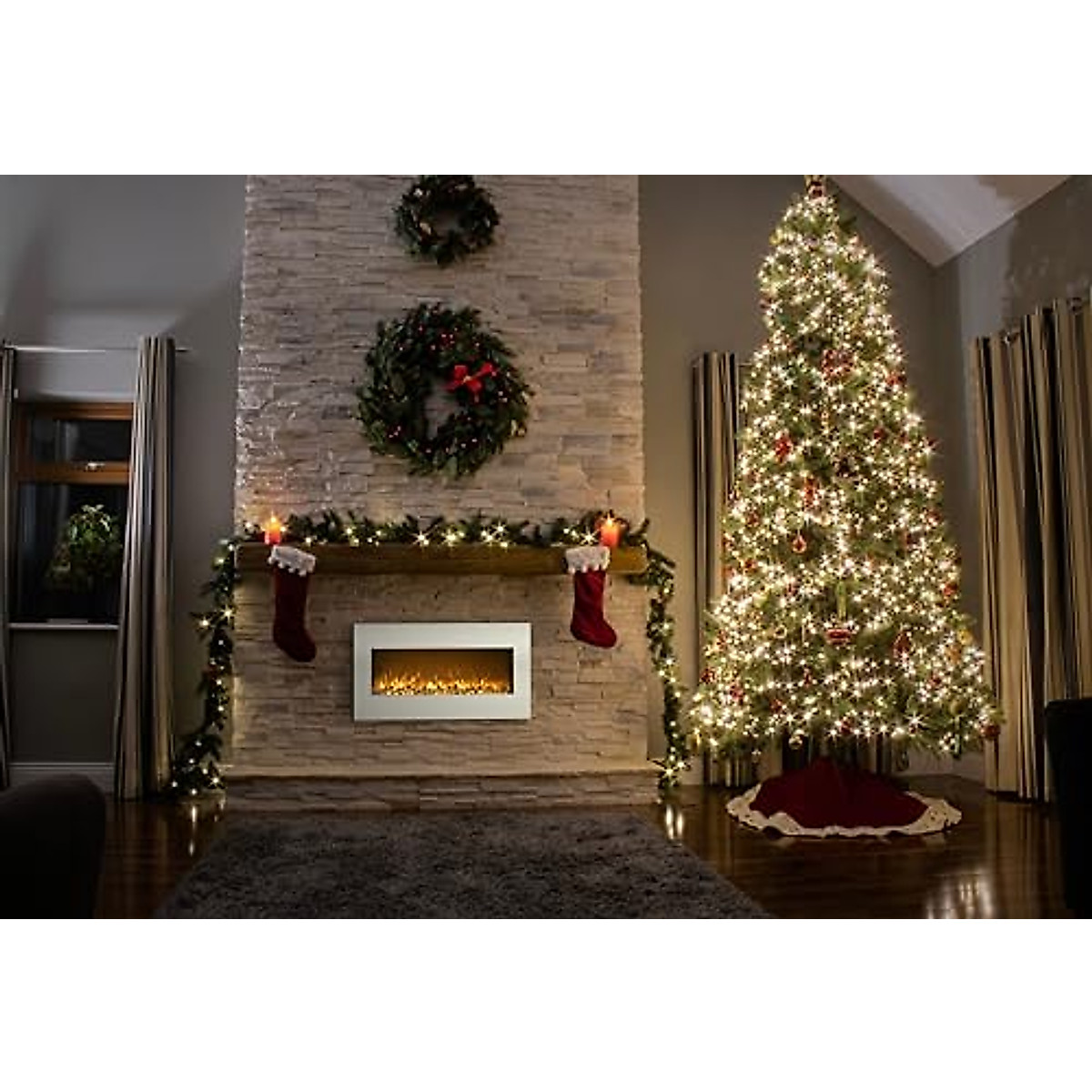 36-Inch Wall Mounted Electric Fireplace - 10-Color LED Flame and 3 Media Backgrounds with Adjustable Brightness and Remote by Northwest (White)