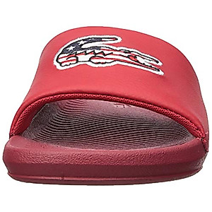 Lacoste Men's Croco Slide Legacy Sandal, Red/Navy/White, 10