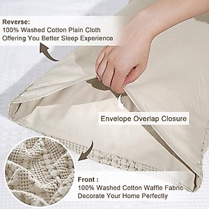 PHF 100% Cotton Waffle Pillow Shams Standard Size, 2 Pack 20" x 26" Soft Skin-Friendly Pillowcases, No Filling, Aesthetic Woven and Breathable Waffle Weave Pillow Case Covers for Bed, Oatmeal