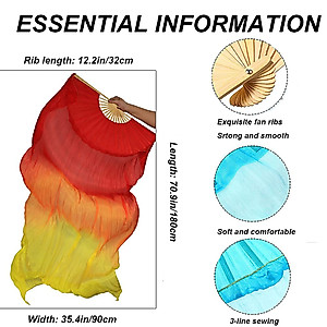 Nimiman Women 1 Pair (Left+Right) Silk Belly Dance Fan Veil Belly Dancing Long Hand Fan Length 150 cm Width 90 cm (Rainbow)