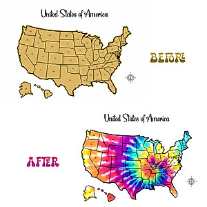 Scratch Off United States Travel Map - Vibrant Tie Dye 50 Destinations Journey Tracker - Large 16x23 Inches Exploration Poster - USA Adventure Wall Art - Ideal Gift for Travelers and Vacationers