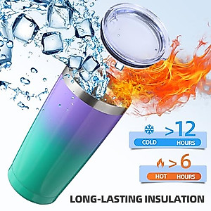 Volhoply 20oz Stainless Steel Tumbler with Lid and Straw Bulk 12 Pack,Double Wall Insulated Travel Iced Coffee Mug Fits Cup holder,Powder Coated Cups for Cold Drinks,Christmas Gifts（Assorted,12 Set）