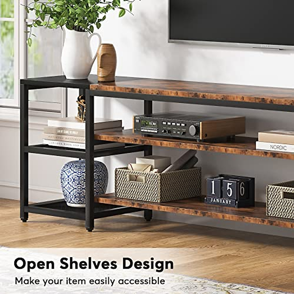 Tribesigns 78 Inch TV Stand for TVs up to 85 Inch, Media Entertainment Center Console Table, Industrial 3-Tier TV Console Table with Storage Shelves for Living Room, Entertainment Room