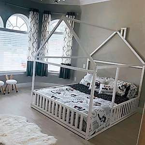 FULL size house bed frame for toddler, Montessori floor bed for kids, Full size toddler bed frame with SLATS