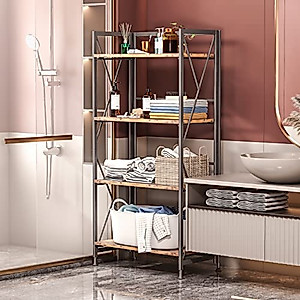 Borzer Folding Bookshelf No Assembly Bookcase Industrial Storage Shelves (Rustic Brown, 4 Tier)