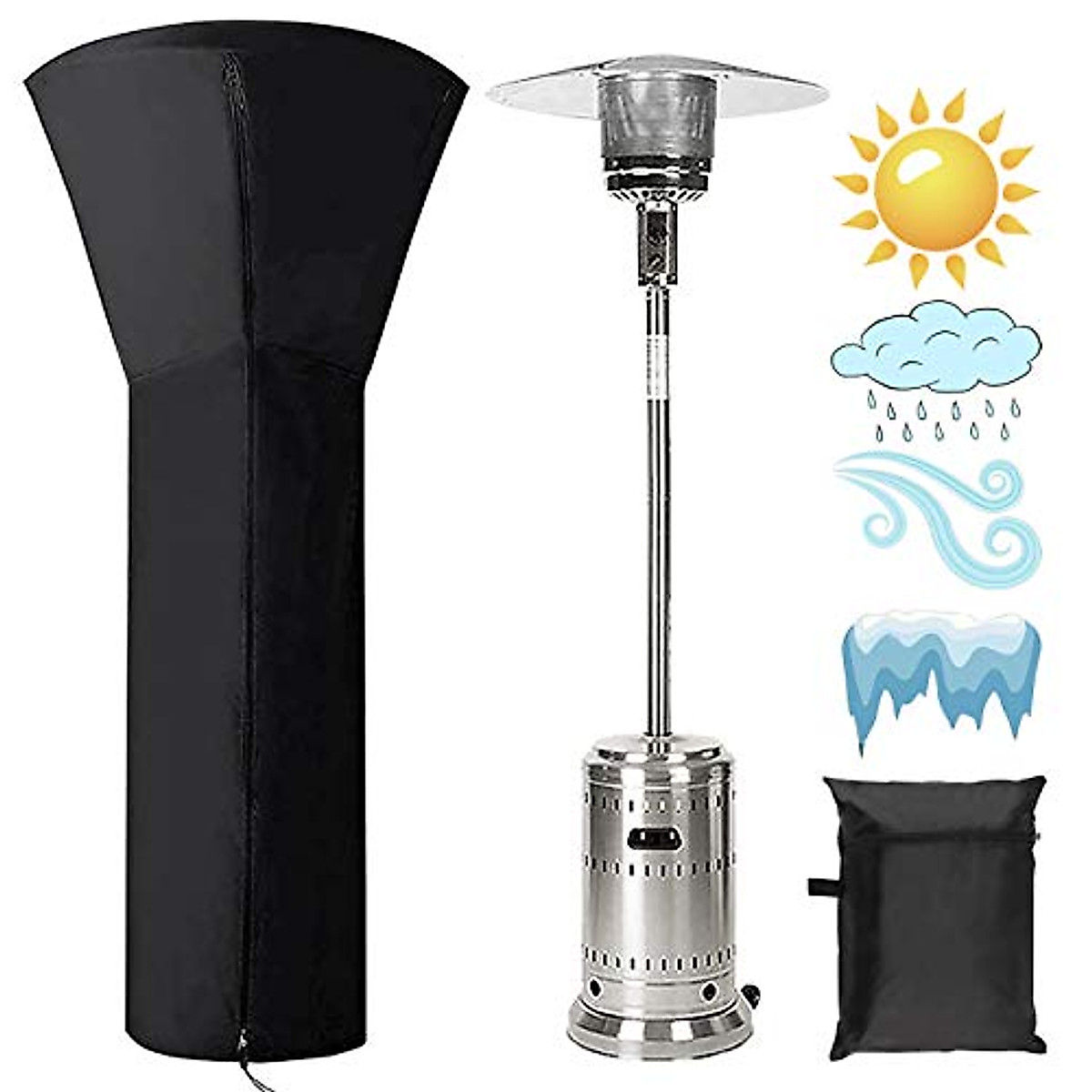 Lyfehack Patio Heater Weatherproof Cover, Heavy Duty for Standup Outdoor Heater Waterproof with Zipper Oxford Fabric (89'' H x 33" D x 19" B)
