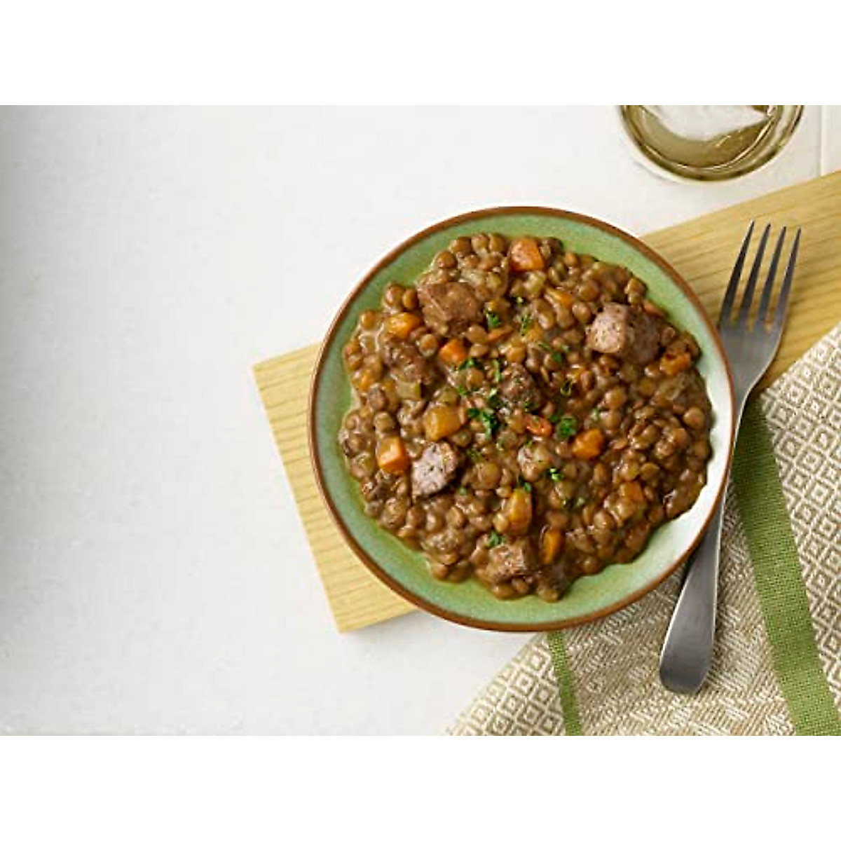 Miss Olive's Lentil & Beef with Vegetables in a Hearty Sauce, Shelf Stable, Lower Sodium Ready Meal (Pack of 6)
