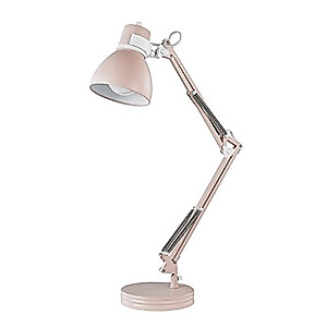 Globe Electric 52028 28" Swing Arm Desk Lamp, Matte Rose, Matte White Accents, On/Off Rotary Switch, Partially Adjustable Swing Arm, Home Office Accessories, Lamp for Bedroom, Home Improvement