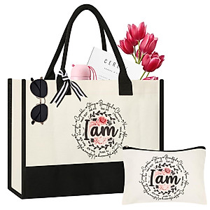 Christian Gifts for Women, Inspirational Gifts for Women Religious, Baptism Gifts, Encourage Gifts for Women Friends Female Sister Wife Coworker Mom Lady, Reusable Grocery Bag Tote Bag & Makeup Bag