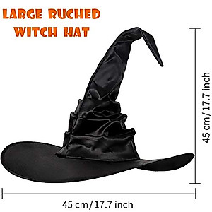 3 Pieces Halloween Witch Hats Black Large Ruched Witch Hat Women Costume Accessory for Halloween Cosplay Party (Classic Style)