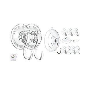 VIS'V 2 Pcs Large Suction Cup Hooks and 10 Pcs Large Suction Cup with Metal Hooks