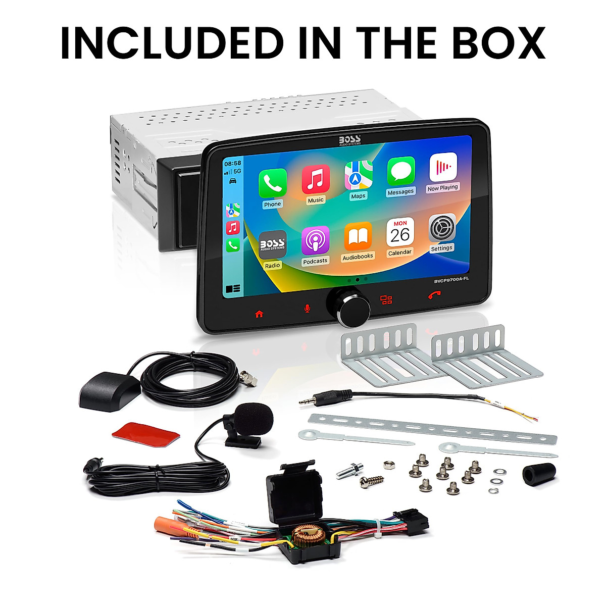 BOSS Audio Systems BVCP9700A-FL Car Audio Stereo System - Apple CarPlay, Android Auto, 7 Inch Single Din, Capacitive Touchscreen, Bluetooth Audio and Calling Head Unit, Radio Receiver, No CD Player