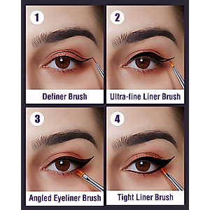 Eyeliner Makeup Brush Set - Angled Liner Brush, Tight Liner Brush, Definer Brush, Ultra-Fine Liner Brush Kit for Detailed Precision Eyeliner, Eyebrow Filling, Body or Face Painting, 4 Pieces