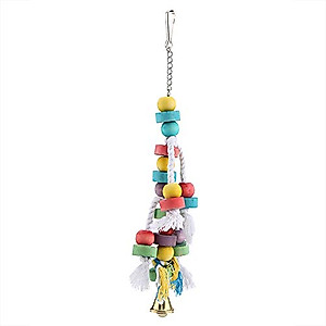 GFRGFH Colorful Parrot Toys Natural Wooden Birds Hanging Chew Toy with Bell Cage Play Toy Supplies Easy to Use
