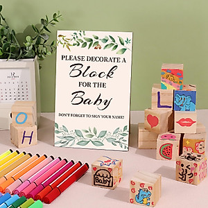 wookidel Baby Shower Game Sign Kit with 50 Blank Wooden Baby Blocks, 24 Acrylic Paint Marker and Wooden Baby Shower Sign, Baby Shower Game Set for Baby Shower Prize, Gender Reveals Party(Woodland)