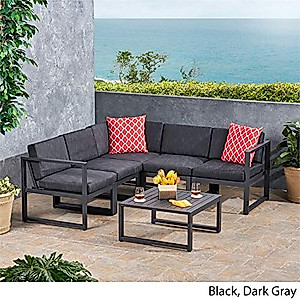 Noble House Navan 6 Piece Outdoor Aluminum Sectional Sofa Set in Dark Gray