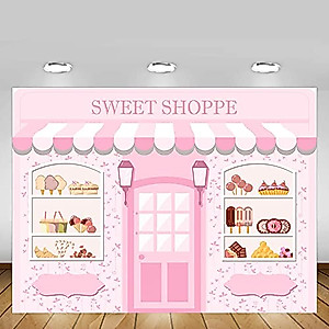 MEHOFOND Pink Sweet Shoppe Backdrop Dessert Parlor for Girls Birthday Photography Background Kids Party Banner Baby Shower Donut Ice Cream Cake Table Decor Photoshoot Studio Props 7x5ft