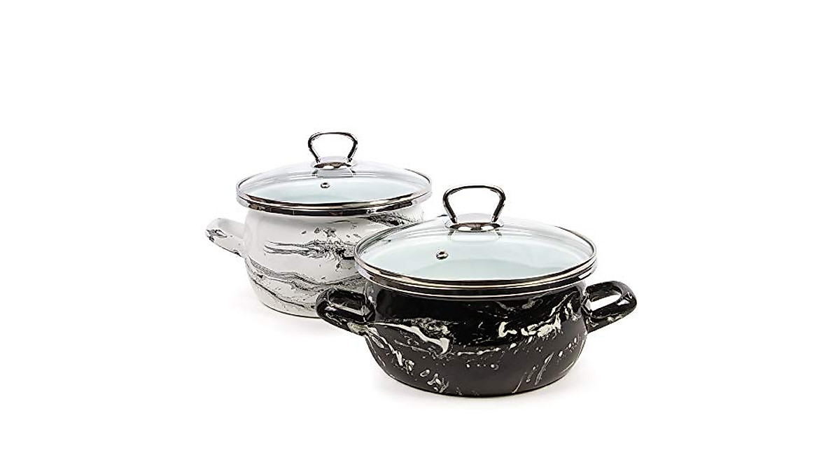 Enamel Stock Pot | Durable 5.3-Quart Black & White Enamelware