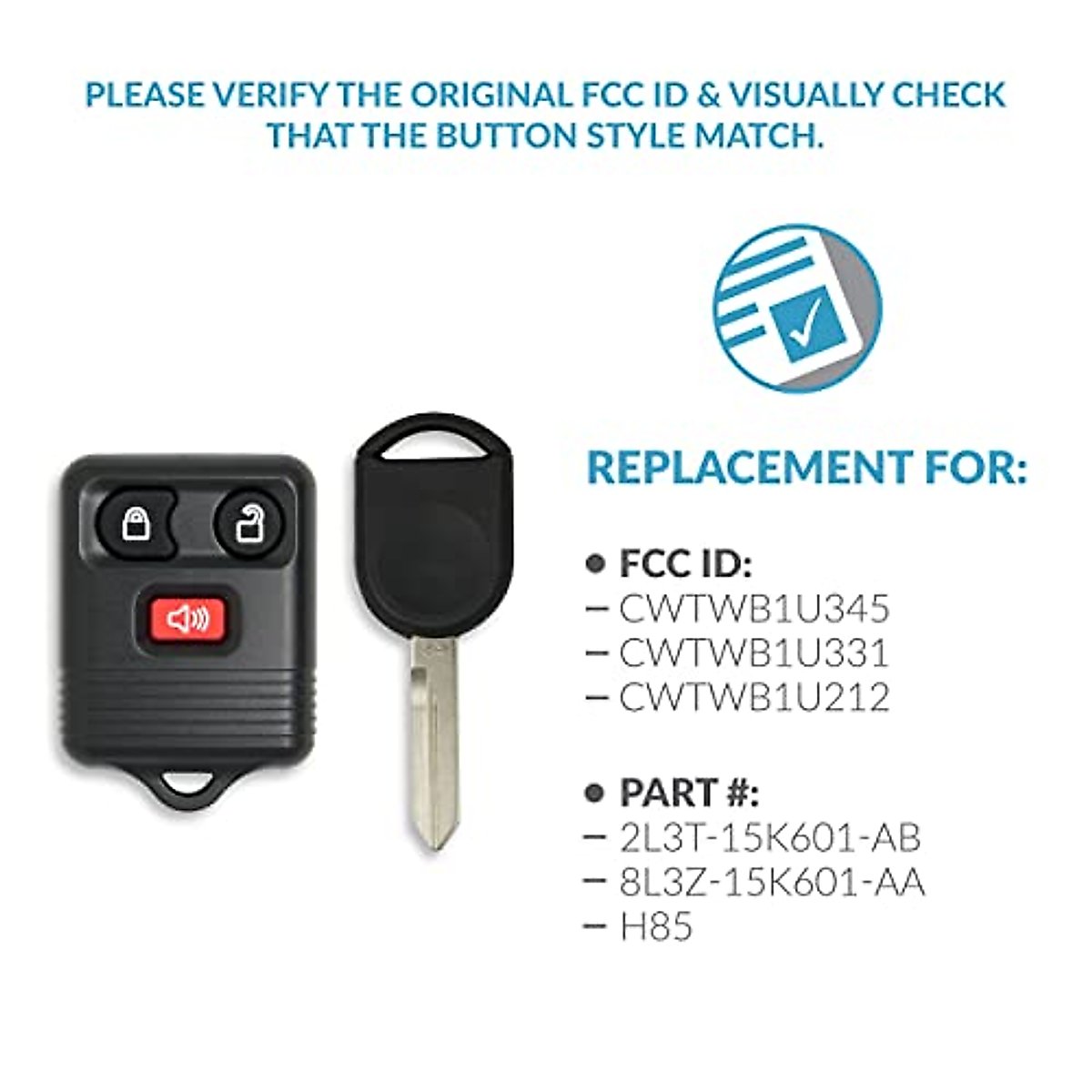 Keyless2Go Replacement for Keyless Entry Car Key Fob Vehicles That Use 3 Button CWTWB1U331, with New Uncut 80 Bit Transponder Ignition Car Key H85
