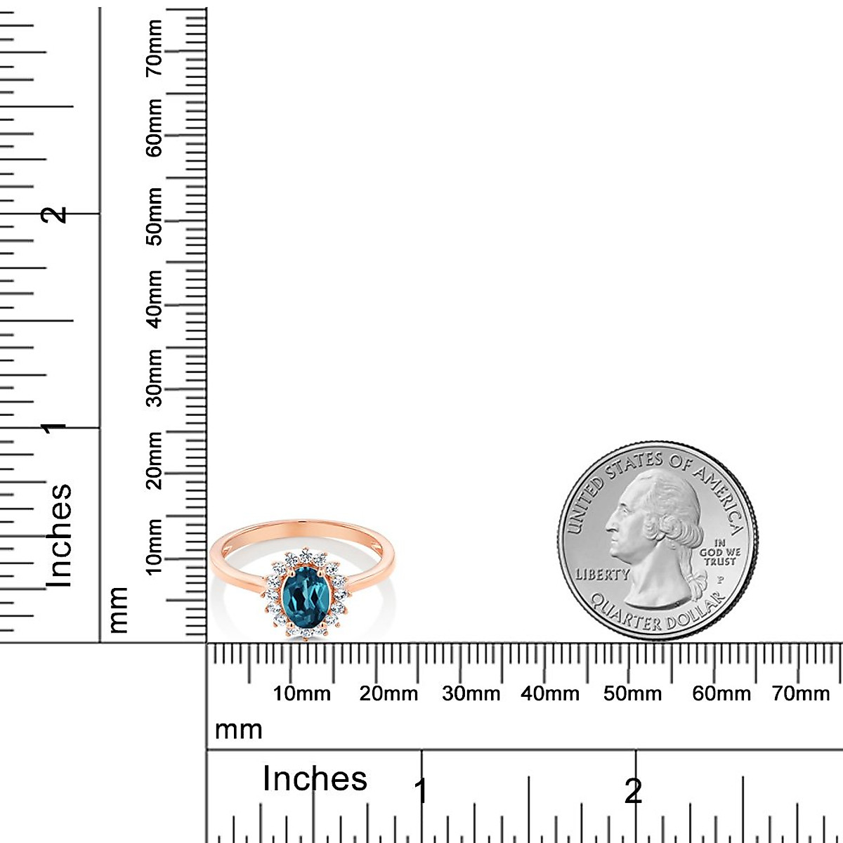 Gem Stone King 10K Rose Gold London Blue Topaz and White Created Sapphire Engagement Ring For Women | 1.14 Cttw | Oval 7X5MM | Gemstone Birthstone | Available in size 5, 6, 7, 8, 9