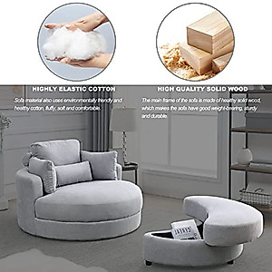 Swivel Accent Barrel Chair with Storage Ottoman,Comfy Teddy Upholstered 360° Recliner Sofa Club Chaise Leisure Round Lounge Armchair Singel Lazy Sofá Arm Chairs and Footrest Set for Living Room/Hotel