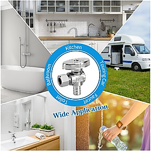 4 Pack Stop Valves, 1/4 Turn Angle Stop Valves, 3/8" OD Compression × 1/2" PEX Chrome Plated Brass for Faucet, Toilet Valves (4×Angle)