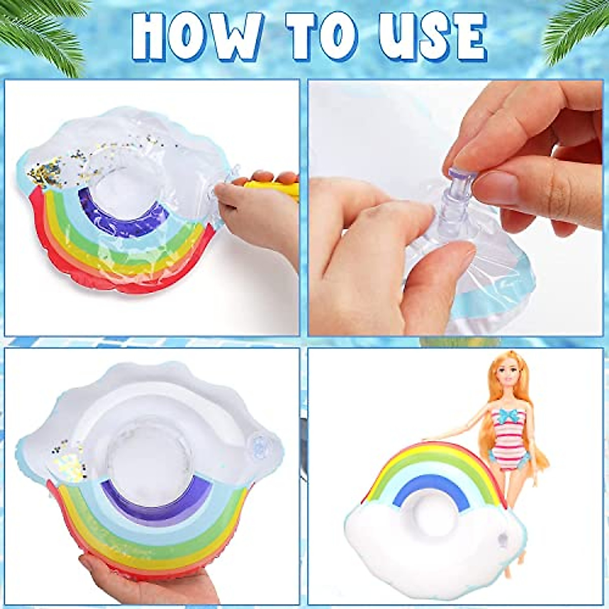 Pool Floaties for Girl Dolls, Fun Swimming Pool Party Ring Inflatable Drink Holder for11.5 inch Dolls Pool Toys